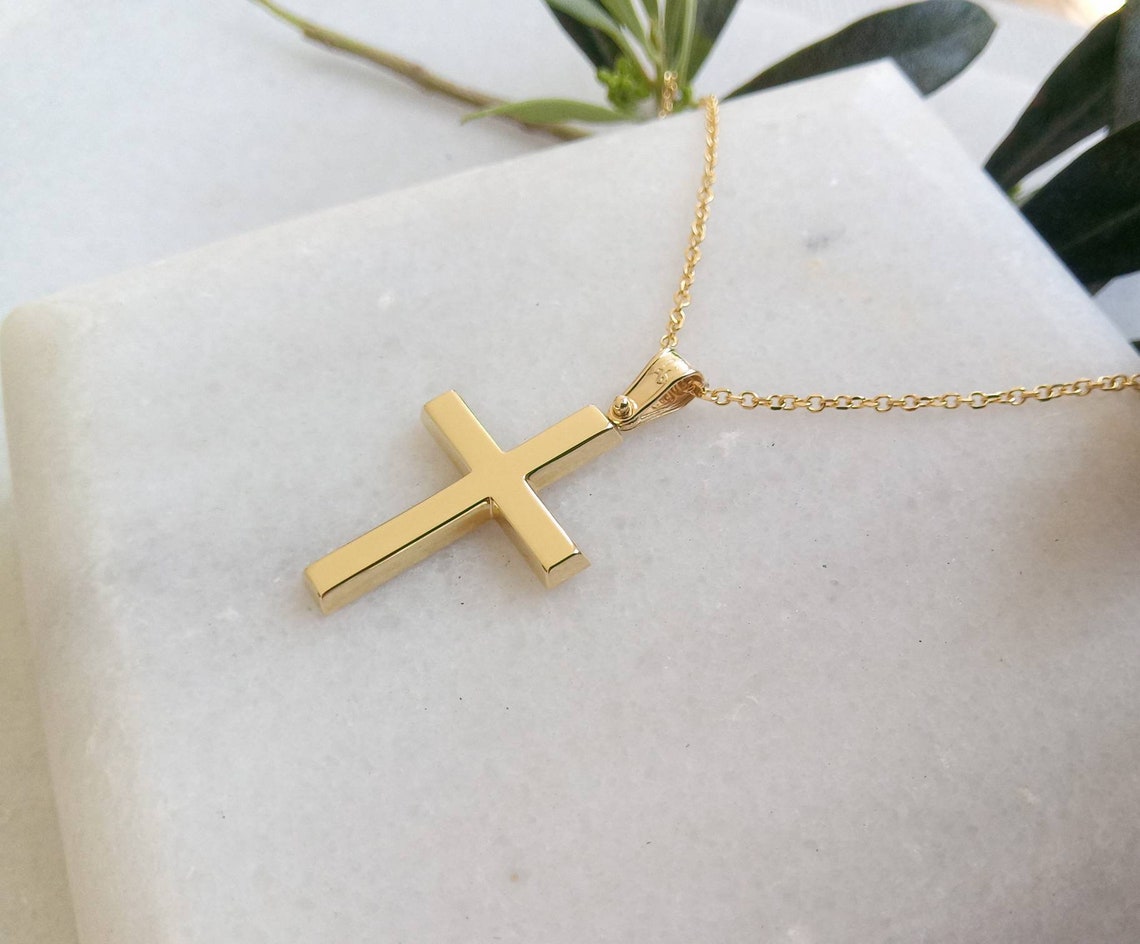 14k Gold Cross.baptism Yellow Gold Cross.cross for Boy.minimal Gold ...