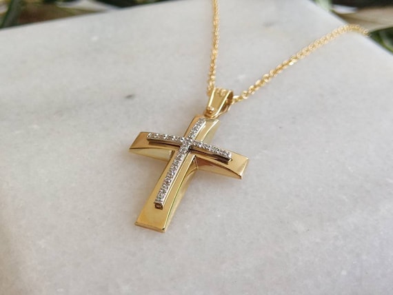 14k Gold Cross.Baptism yellow gold cross.Cross for gi… - Gem