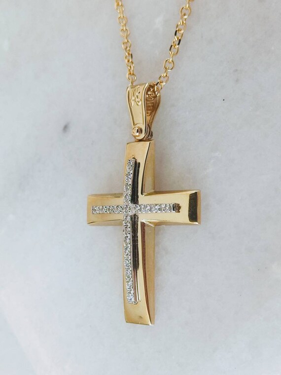 14k Gold Cross.Baptism yellow gold cross.Cross for gi… - Gem