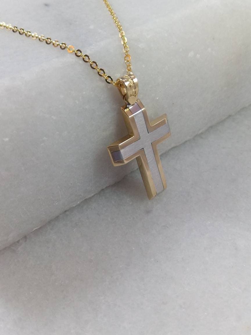 Two-colors K14 Gold Cross.yellow and White Gold. Double Sided K14 Gold ...