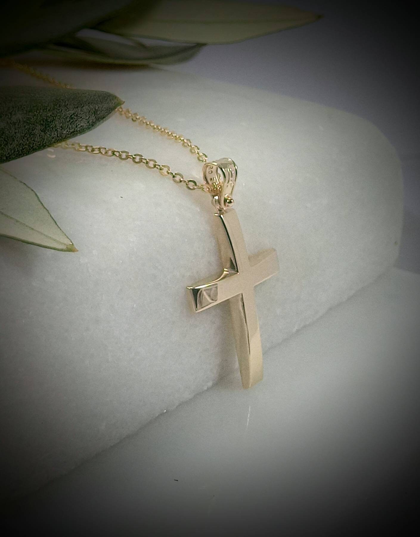 14k Gold Cross.baptism Yellow Gold Cross.cross for Boy.minimal Gold ...
