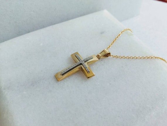 14k Gold Cross.Baptism yellow gold cross.Cross for gi… - Gem