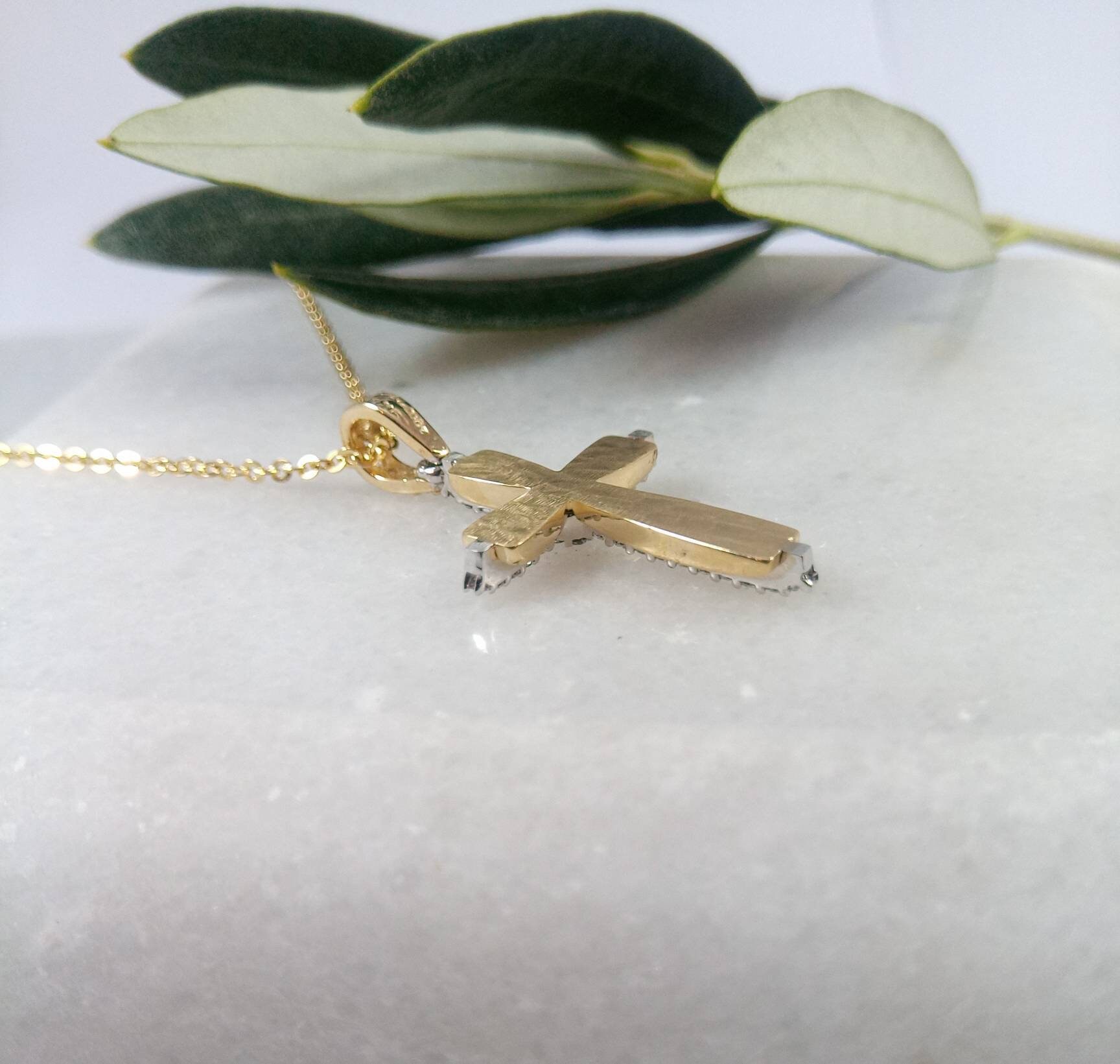 14k Gold Cross.baptism Yellow Gold Cross.cross for Girl.swarovski Stone ...