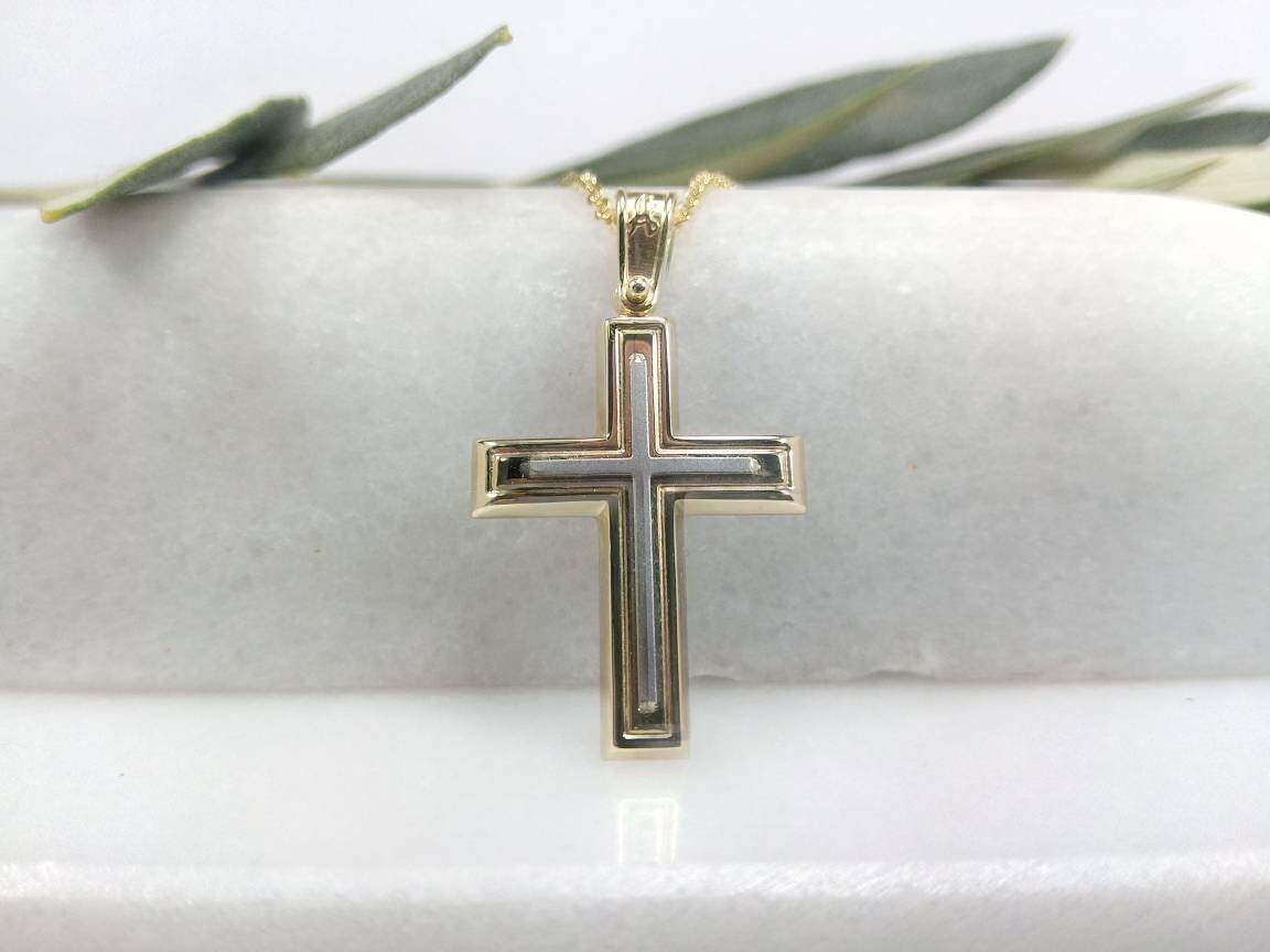 Two Colours K14 Gold Cross.baptism Yellow and White Gold Cross.cross ...