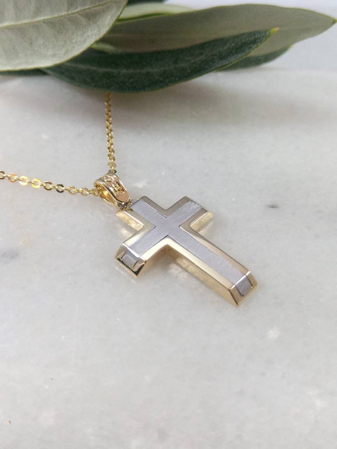 Two-colors K14 Gold Cross.yellow and White Gold. Double Sided K14 Gold ...