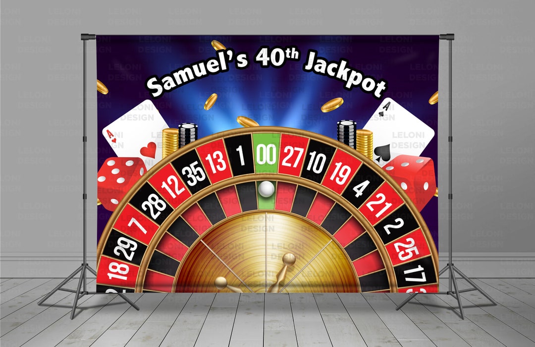 Casino Birthday Backdrop Banner, Roulette Wheel, Jackpot, Poker Game ...