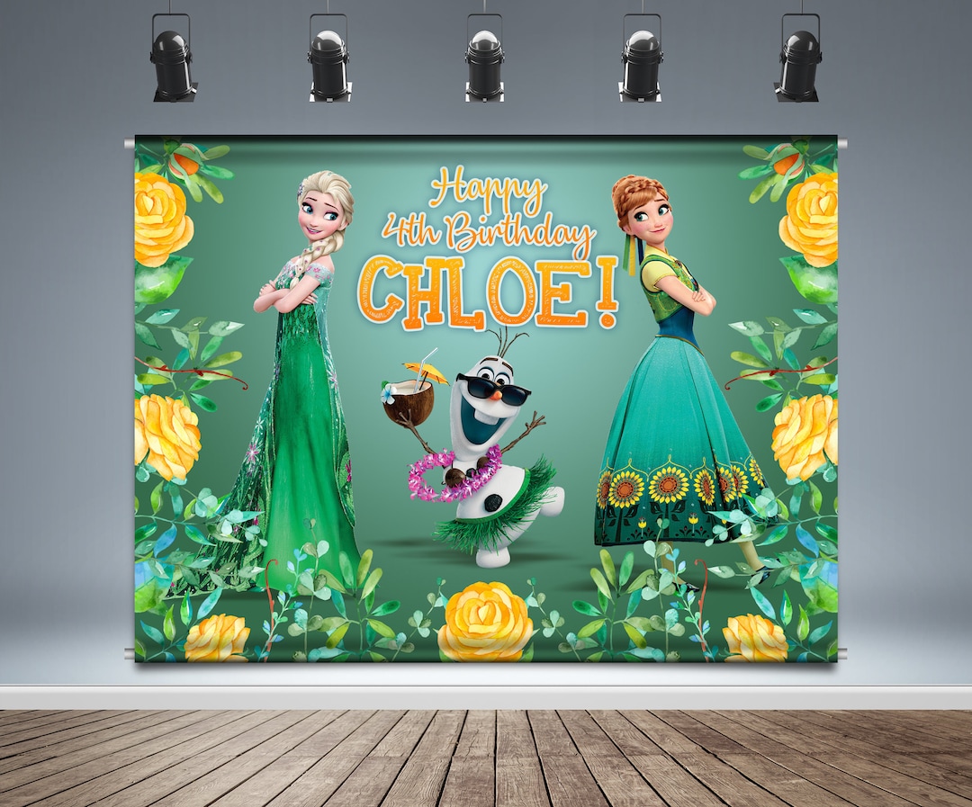 Frozen Fever Backdrop Banner, Summer Frozen, Anna and Elsa, Olaf, Green ...