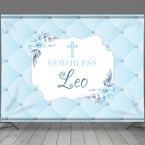 Baptism Christening Backdrop Holy Baby Boy Theme Blue Floral - Etsy