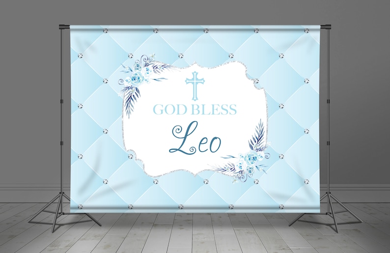 Baptism Backdrop Banner Christening Theme Baby Boy | Etsy