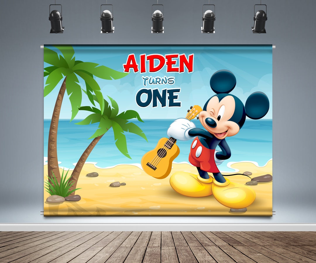 Mickey Mouse Ukulele Backdrop Banner, Playing Guitar, Birthday ...