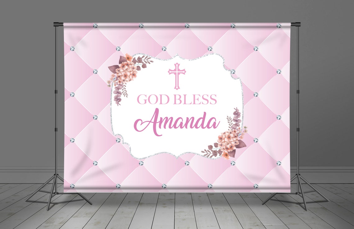 Christening Backdrop Banner Baptism Theme Baby Girl | Etsy
