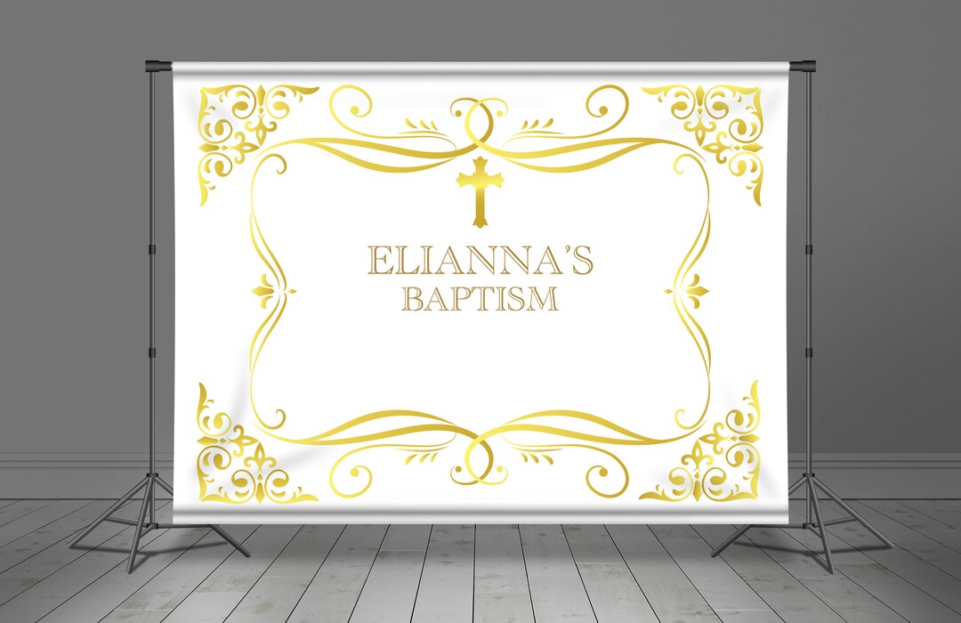 Gold Baptism, Christening Backdrop Banner, Religion Theme ...