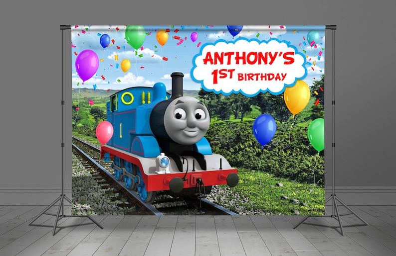 Thomas and Friends Backdrop Banner, Trains Theme, Birthday Balloons ...