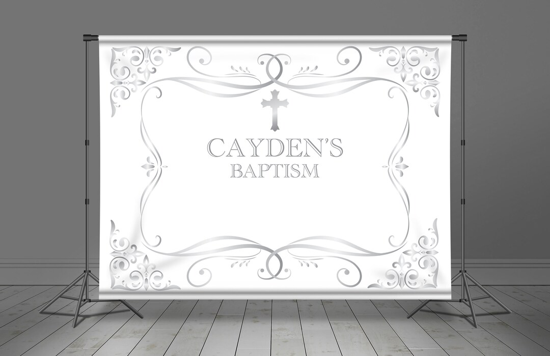 Silver Baptism, Christening Backdrop Banner, Religion, Embellishment ...