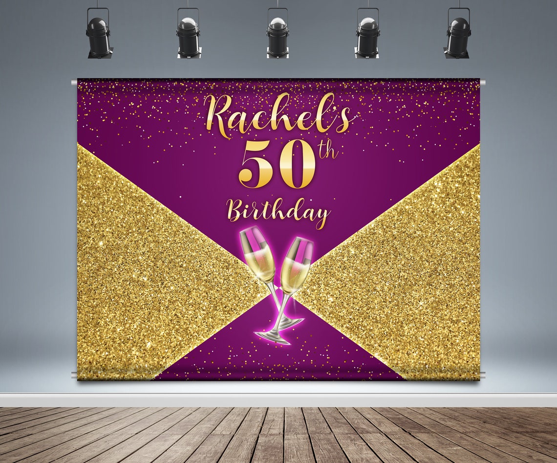 50th Birthday Step & Repeat Backdrop Banner Gold Glitter - Etsy