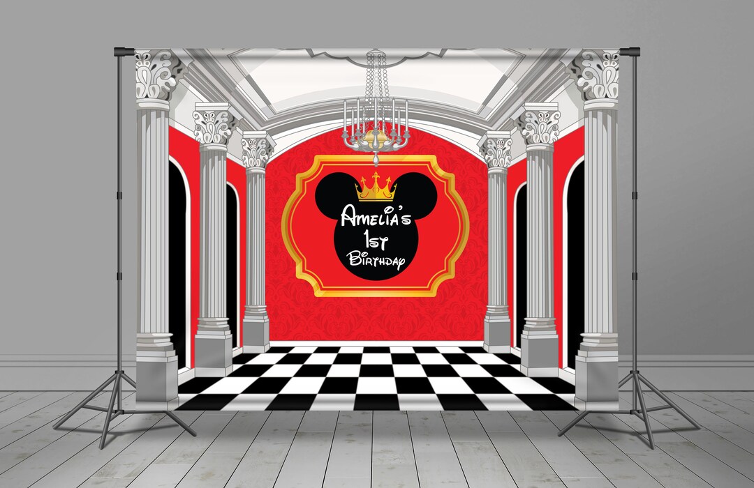 Red Minnie Mouse Castle, Backdrop Banner, Customized Colors, Cartoon ...