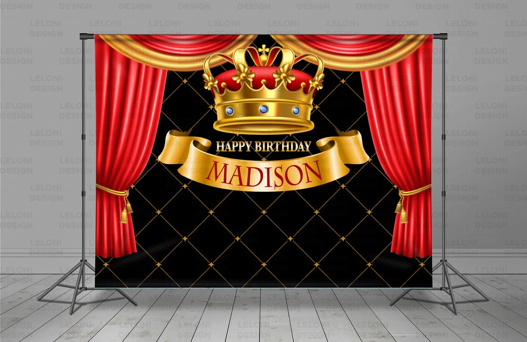 Luxury Royal, Backdrop Banner, Gold Crown and Ribbon, Any Occasion, Red ...