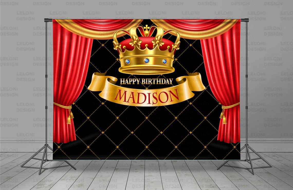 Luxury Royal, Backdrop Banner, Gold Crown and Ribbon, Any Occasion, Red ...
