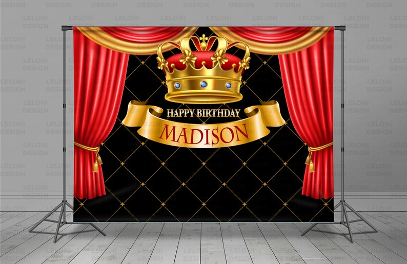 Luxury Royal, Backdrop Banner, Gold Crown and Ribbon, Any Occasion, Red ...