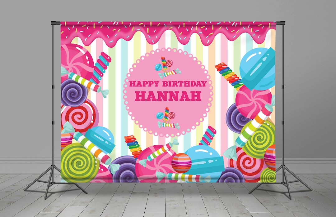Candyland, Backdrop Banner, Birthday Background, Lollipop, Candy Theme ...