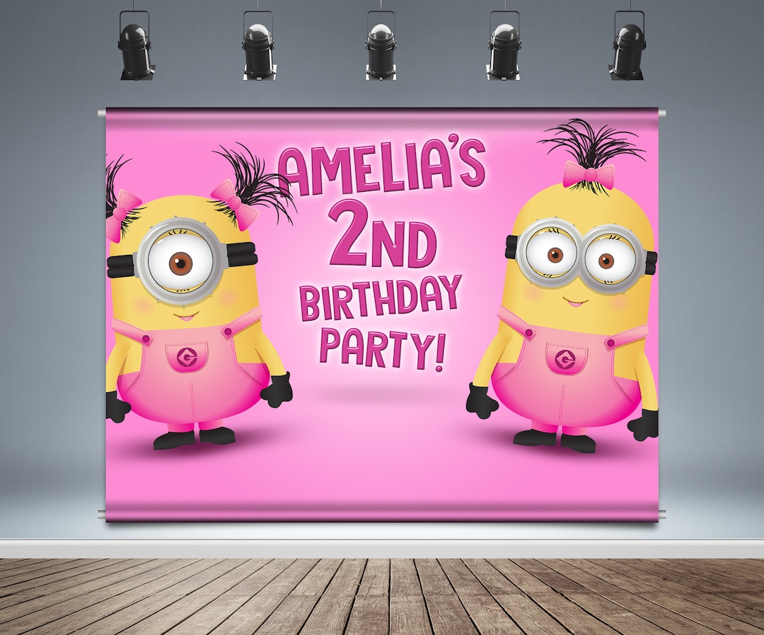 Girl Minions Backdrop Banner, Birthday Background, Despicable Me, Pink ...