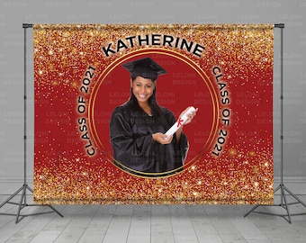 PRINTED or DIGITAL Red Gold Graduation Graduation Backdrop Red E ...