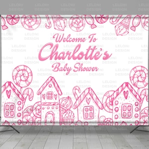 Candyland, Candy Shop, Backdrop Banner, Pink White, Candy Bar, Birthday ...