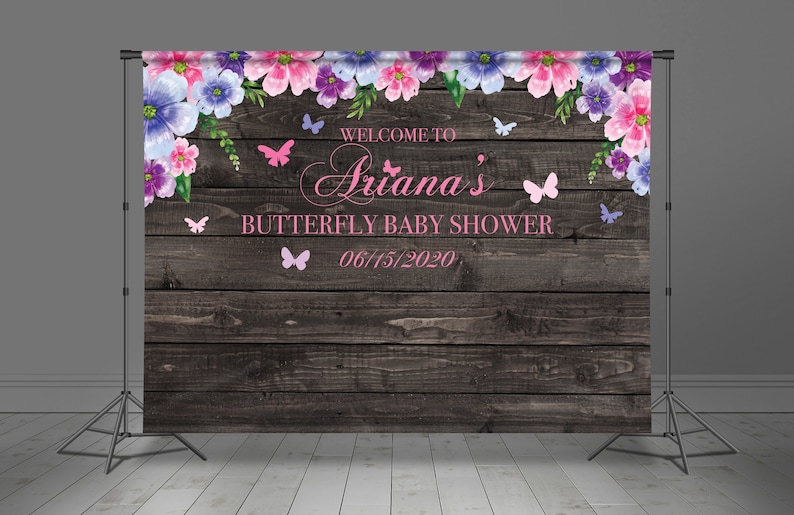 Rustic Butterfly Flowers Backdrop Banner Baby Shower | Etsy