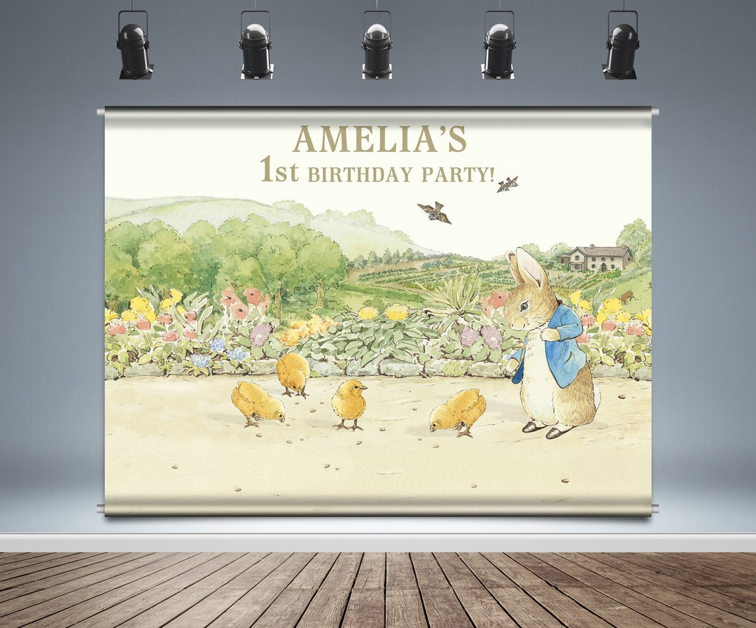Peter Rabbit Backdrop Banner, Birthday Background Print, Rabbit and ...