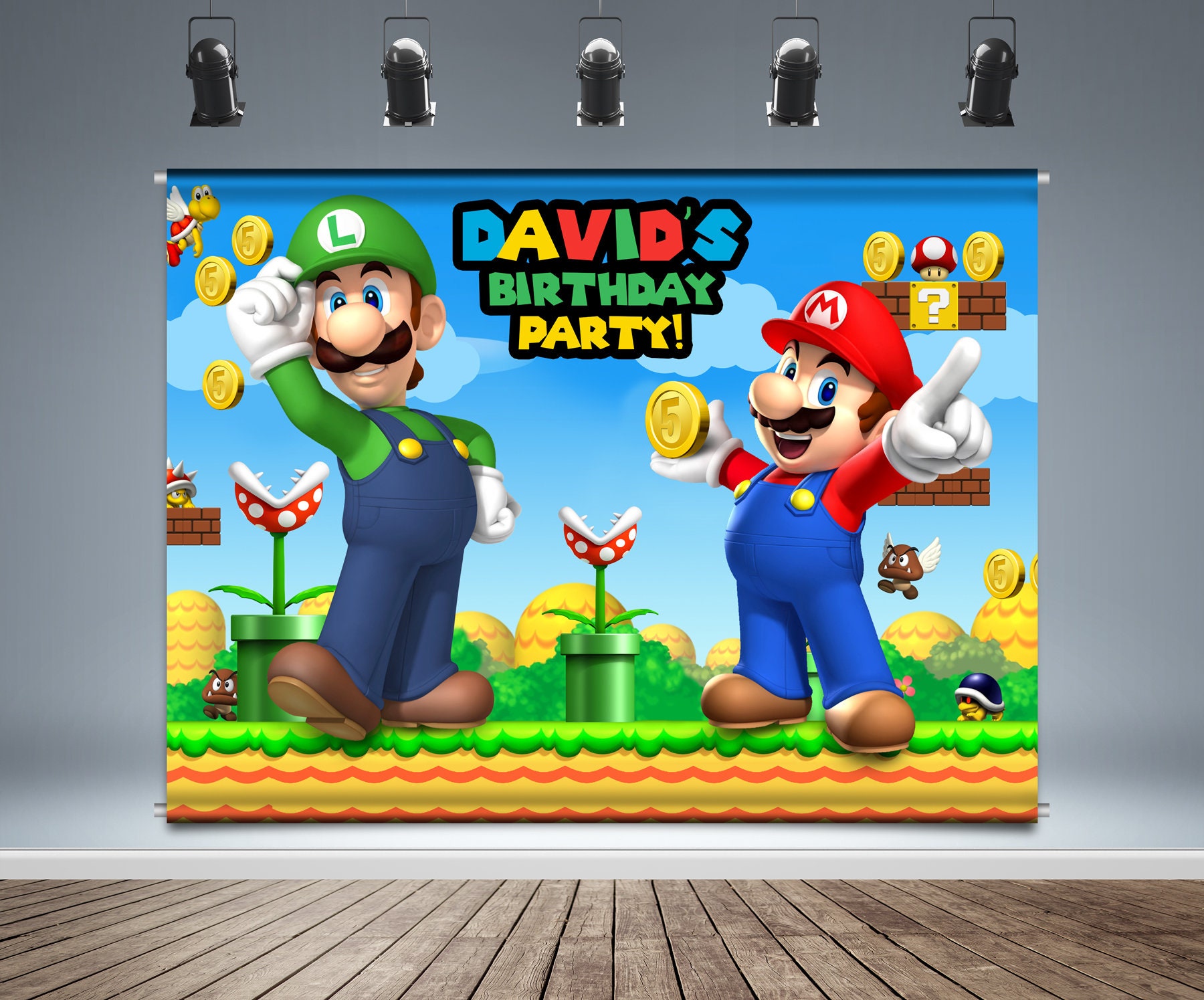 Super Mario Backdrop Banner Luigi Birthday Decoration Kids | Etsy