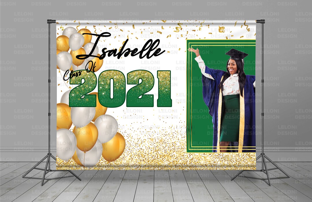 Graduation Backdrop, Class of 2021, Green and Gold Backdrop, Prom ...