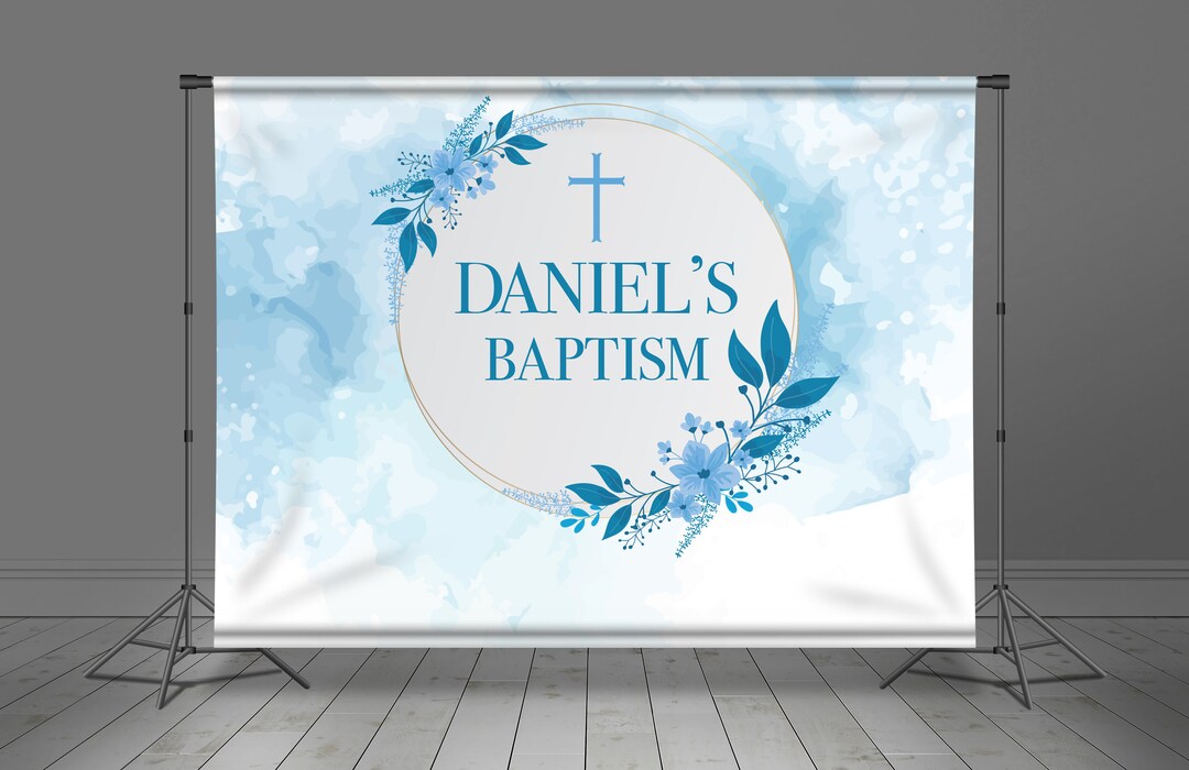 Baptism, Christening Backdrop Banner, Religion Theme, Baby Boy ...
