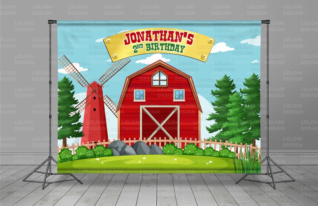 Barn Windmill Backdrop Banner, Personalized, Customize Theme, Farm Red ...