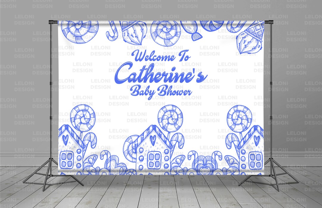 Candyland, Candy Shop, Backdrop Banner, Blue White, Birthday Background ...