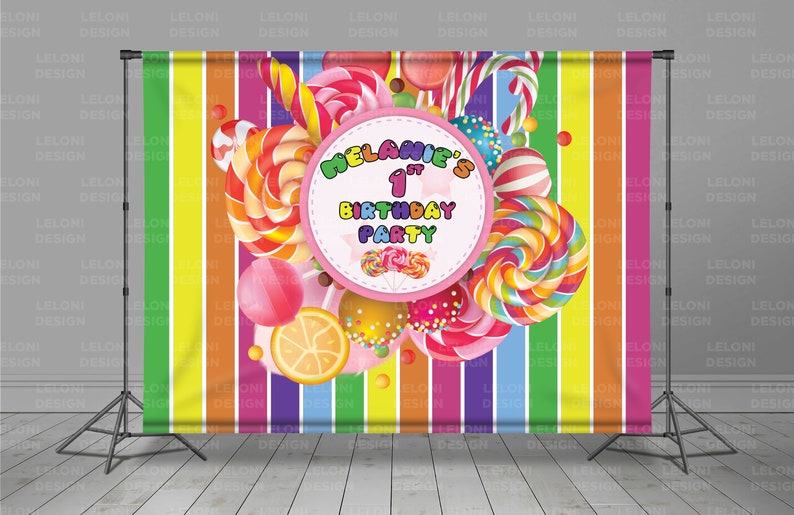 Candyland, Backdrop Banner, Birthday Background, Candy Bar, Lollipop ...