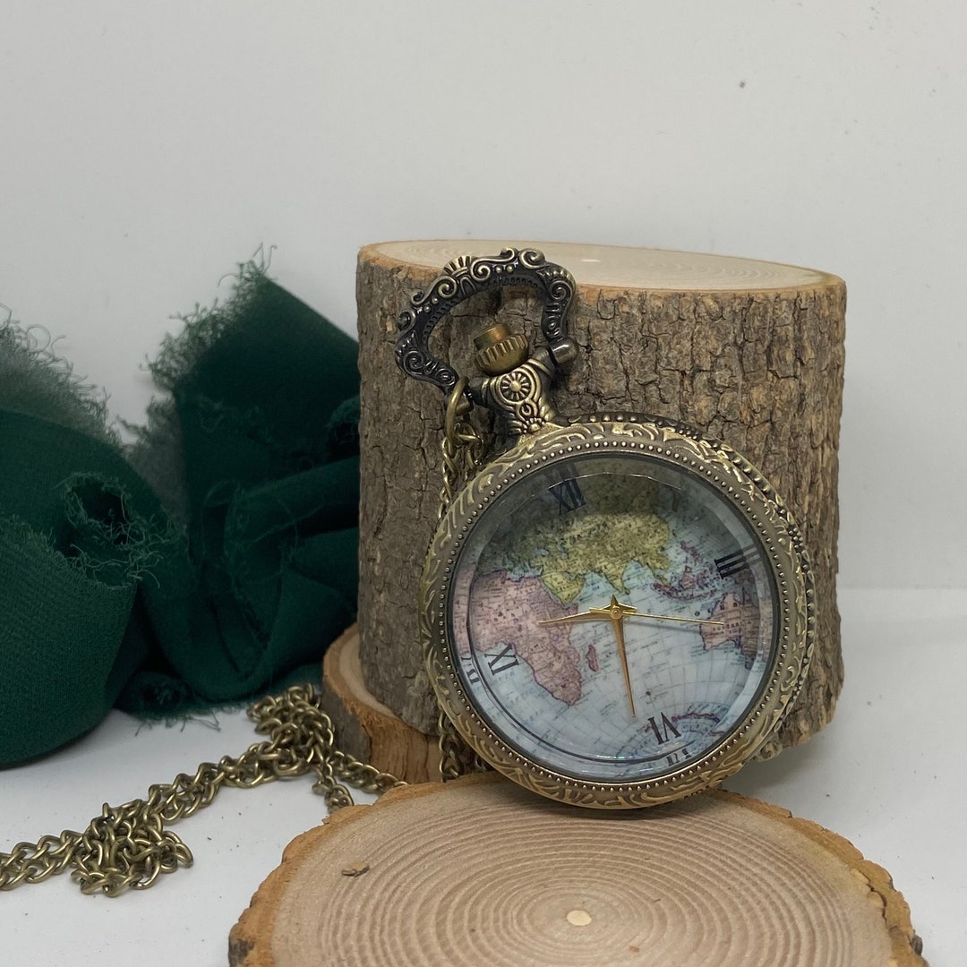 World Map Pocket Watch, Time Piece - Etsy