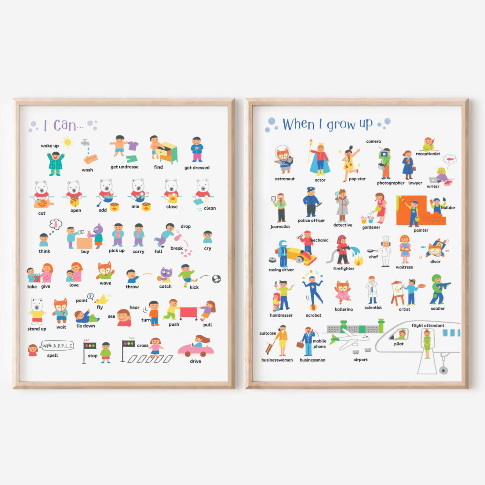 Verb Job Educational Poster Set of 2 Classroom Playroom Decor ...