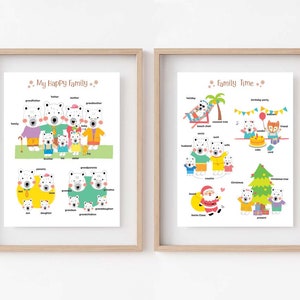 Cute Family Member Educational Poster Set of 2 Classroom Playroom Decor ...