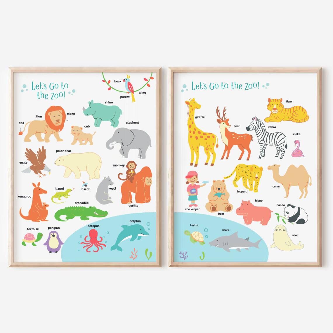 Zoo Animal Educational Poster Set of 2 Classroom Wall Art - Etsy