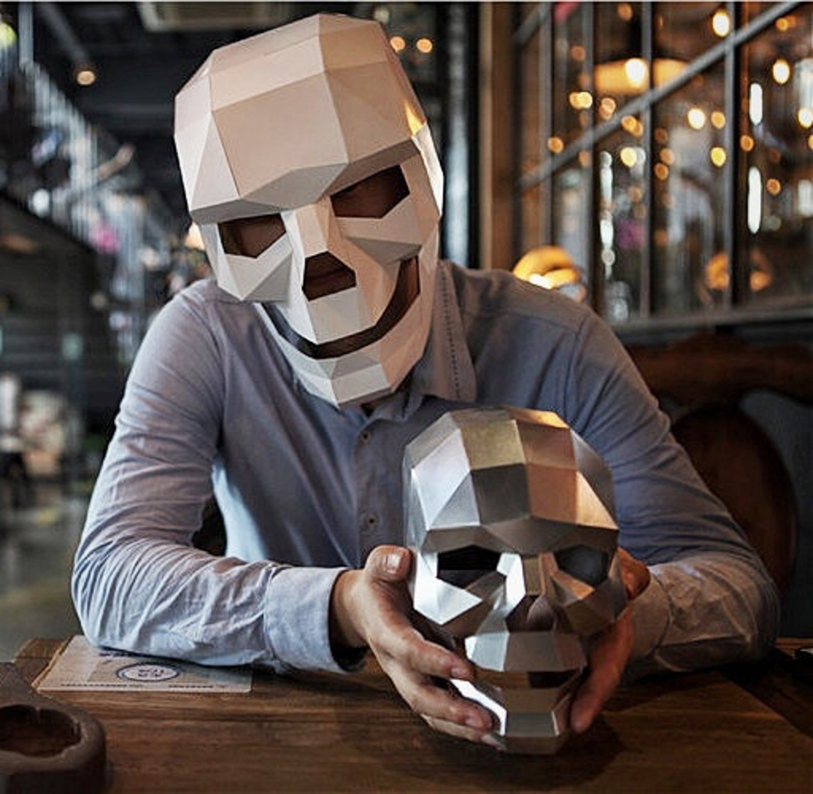 Skull Halloween Mask Costume Decor Crafting Template, Low Poly Skeleton ...