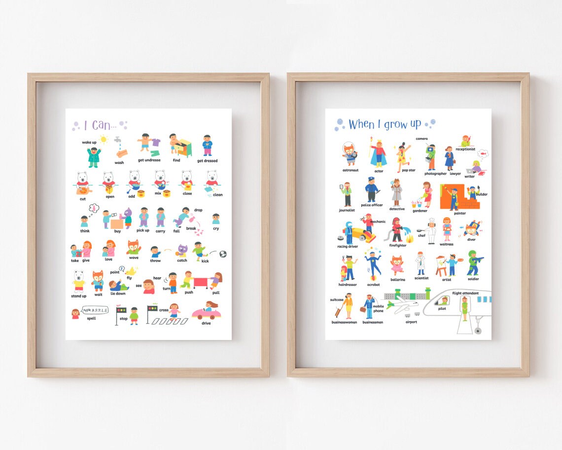Verb Job Educational Poster Set of 2 Classroom Playroom Decor ...