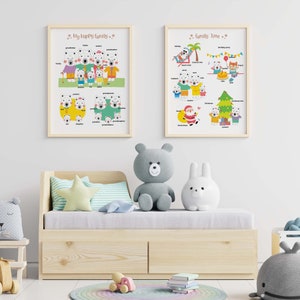 Cute Family Member Educational Poster Set of 2 Classroom Playroom Decor ...