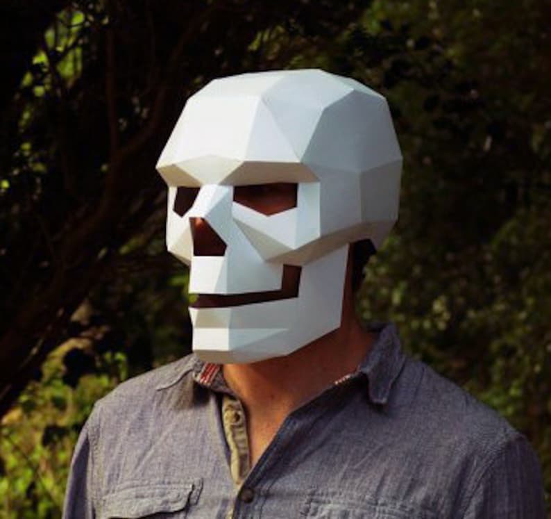 Skull Halloween Mask Costume Decor Crafting Template, Low Poly Skeleton ...