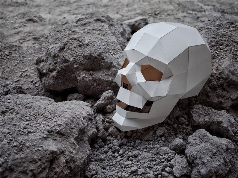 Skull Halloween Mask Costume Decor Crafting Template, Low Poly Skeleton ...