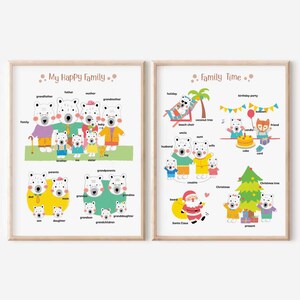 Cute Family Member Educational Poster Set of 2 Classroom Playroom Decor ...