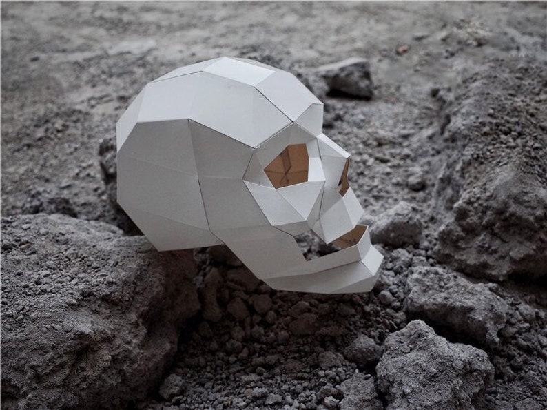 Skull Halloween Mask Costume Decor Crafting Template, Low Poly Skeleton ...