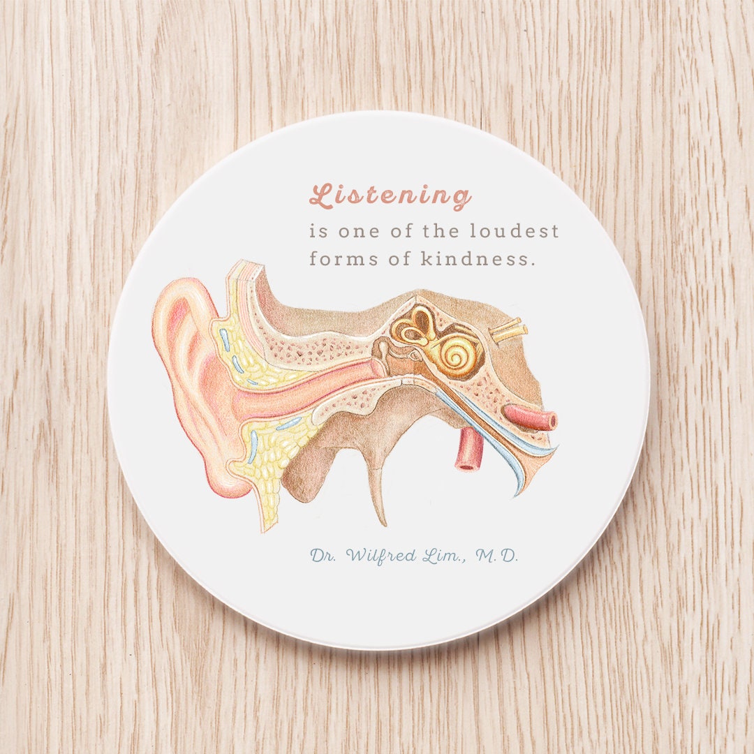 Ear Anatomy Ceramic Custom Coaster, Otolaryngologist ENT Doctor Nurse ...