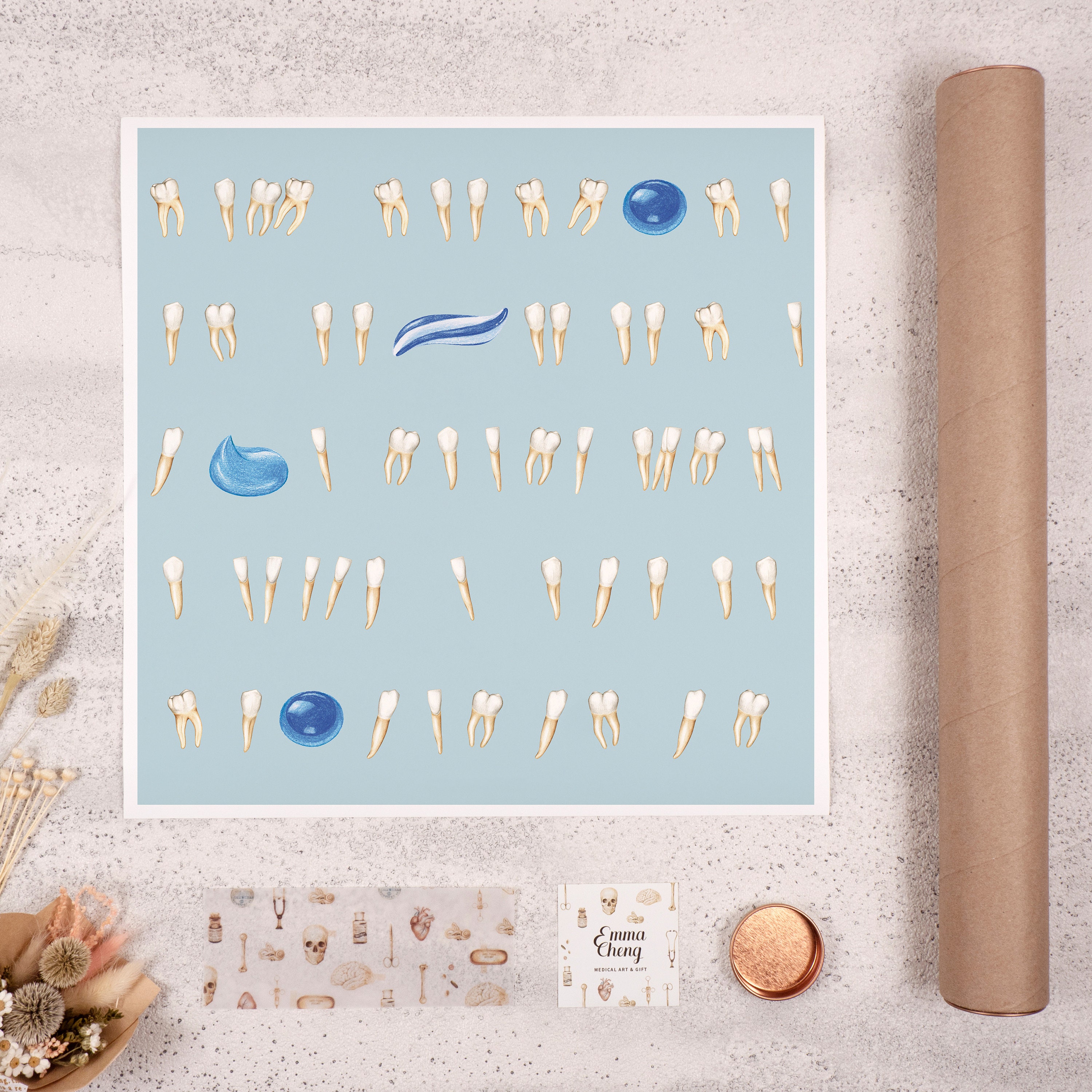 Teeth Wall Art Print Tooth Paste Dentist Graduation Gift Anatomy Art ...