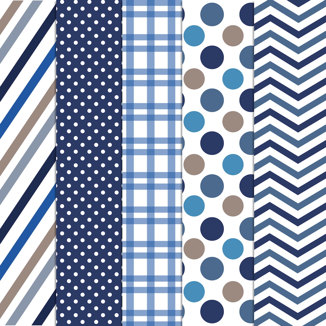 Five Page Digital Blue Pattern Paper - Etsy