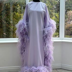 Custom Made Feather Trimmed Drape Crepe Dress Wedding Guest Outfit ...